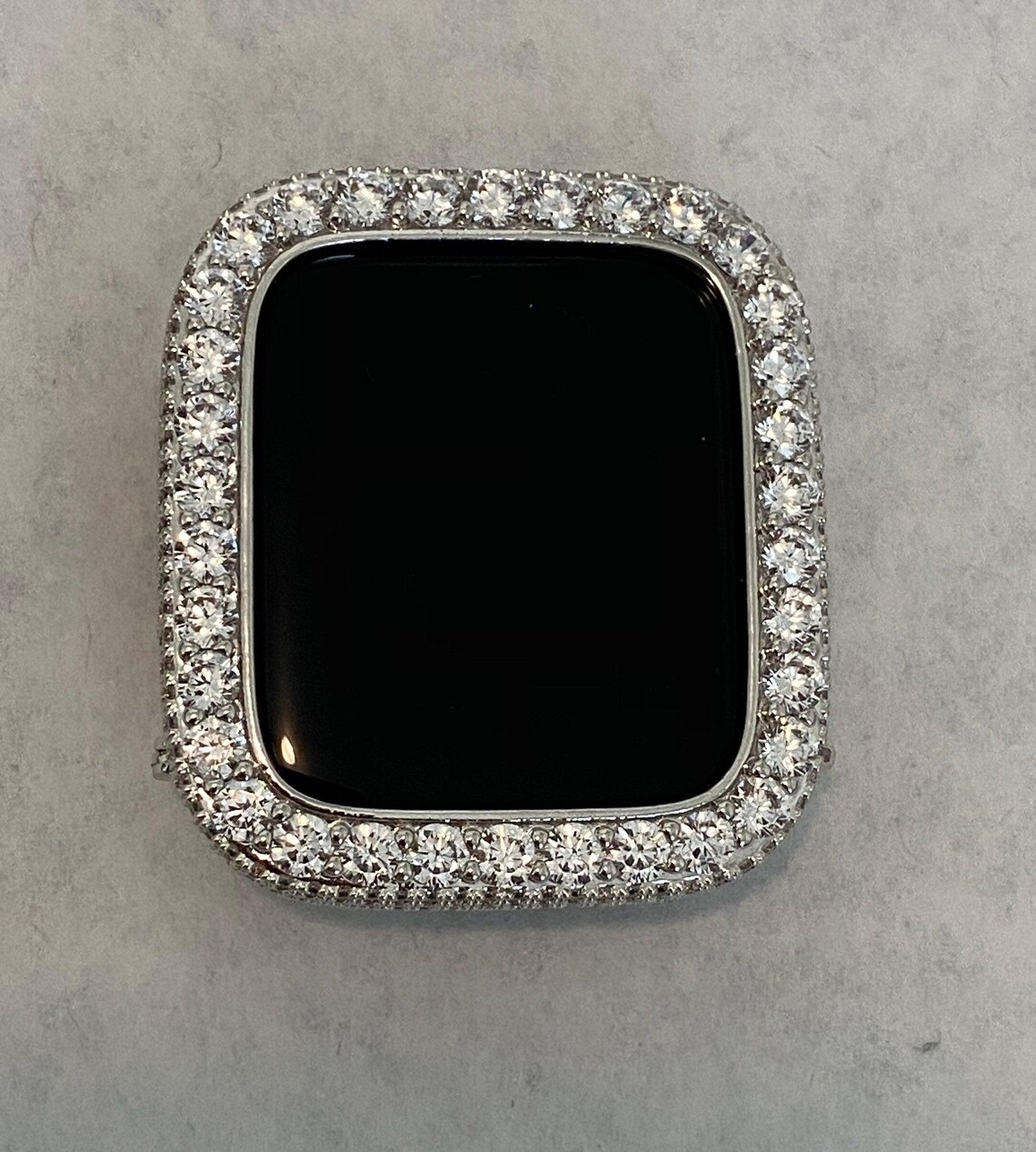 Silver Apple Watch Case Large 3.5mm Lab Diamonds Bezel Apple Watch ...