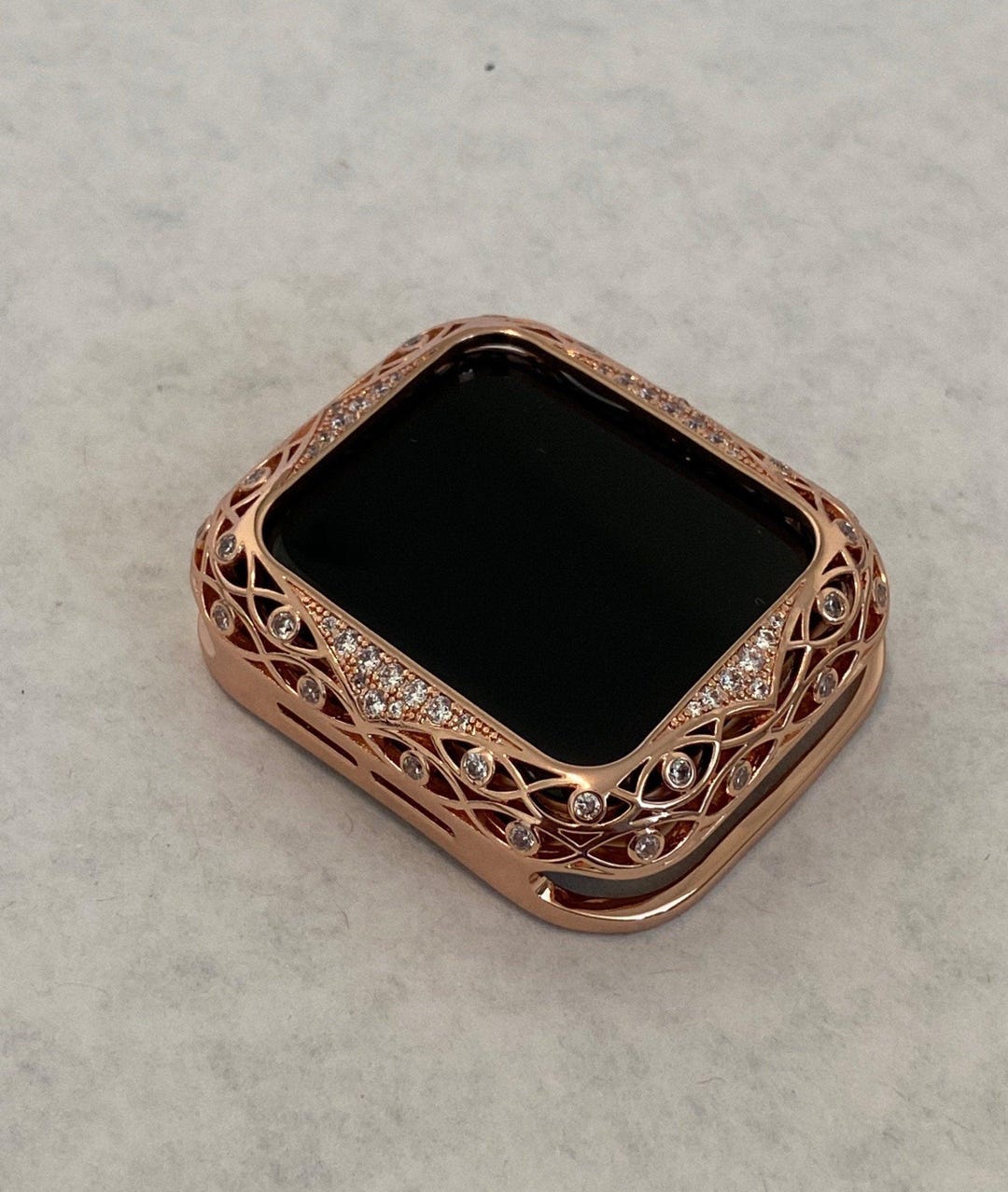 Bling Apple Watch Cover Womens Rose Gold Metal Case Lace Design With ...