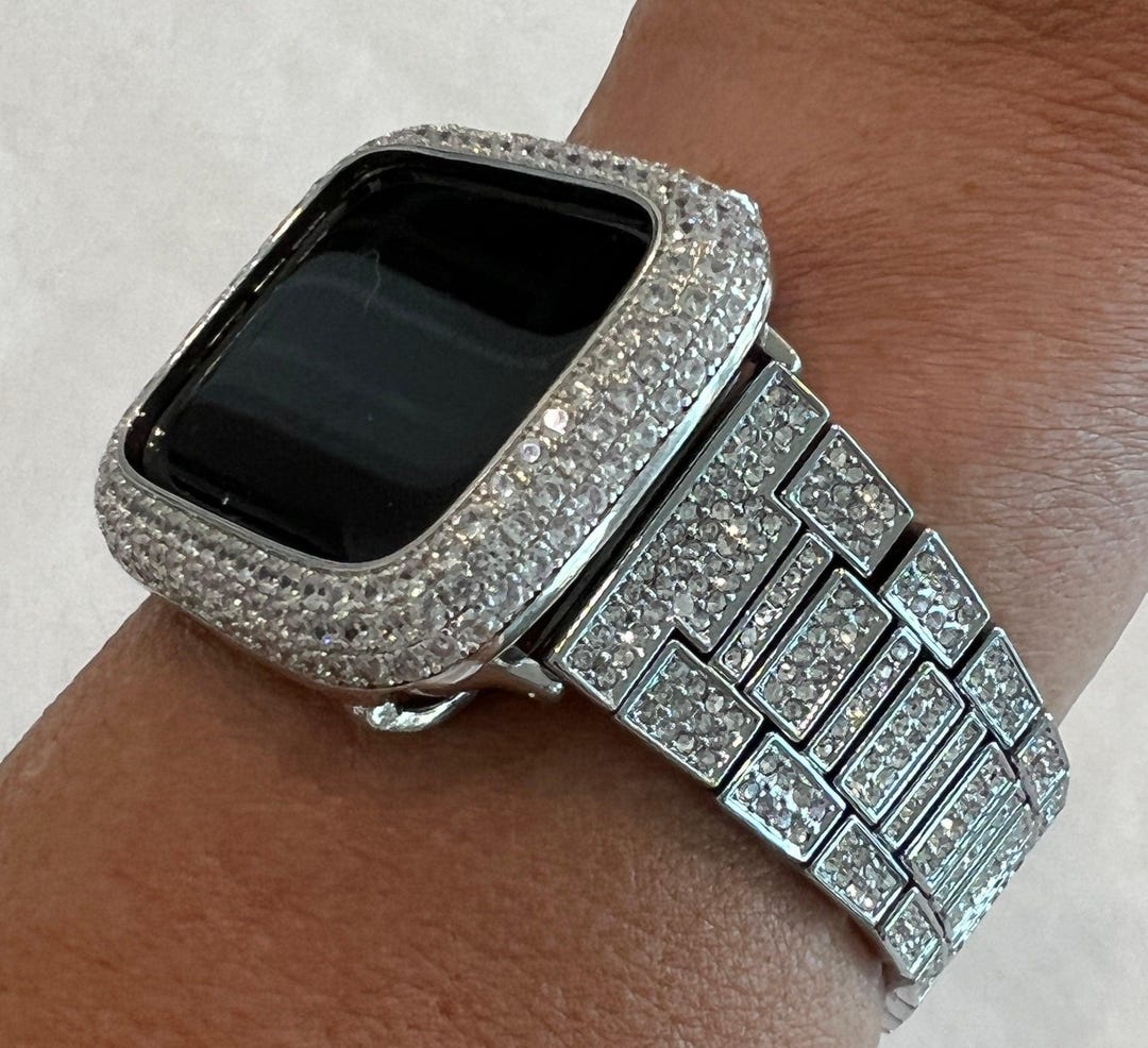 Pave Apple Watch Band 49mm Ultra Swarovski Crystals Silver & or Apple ...