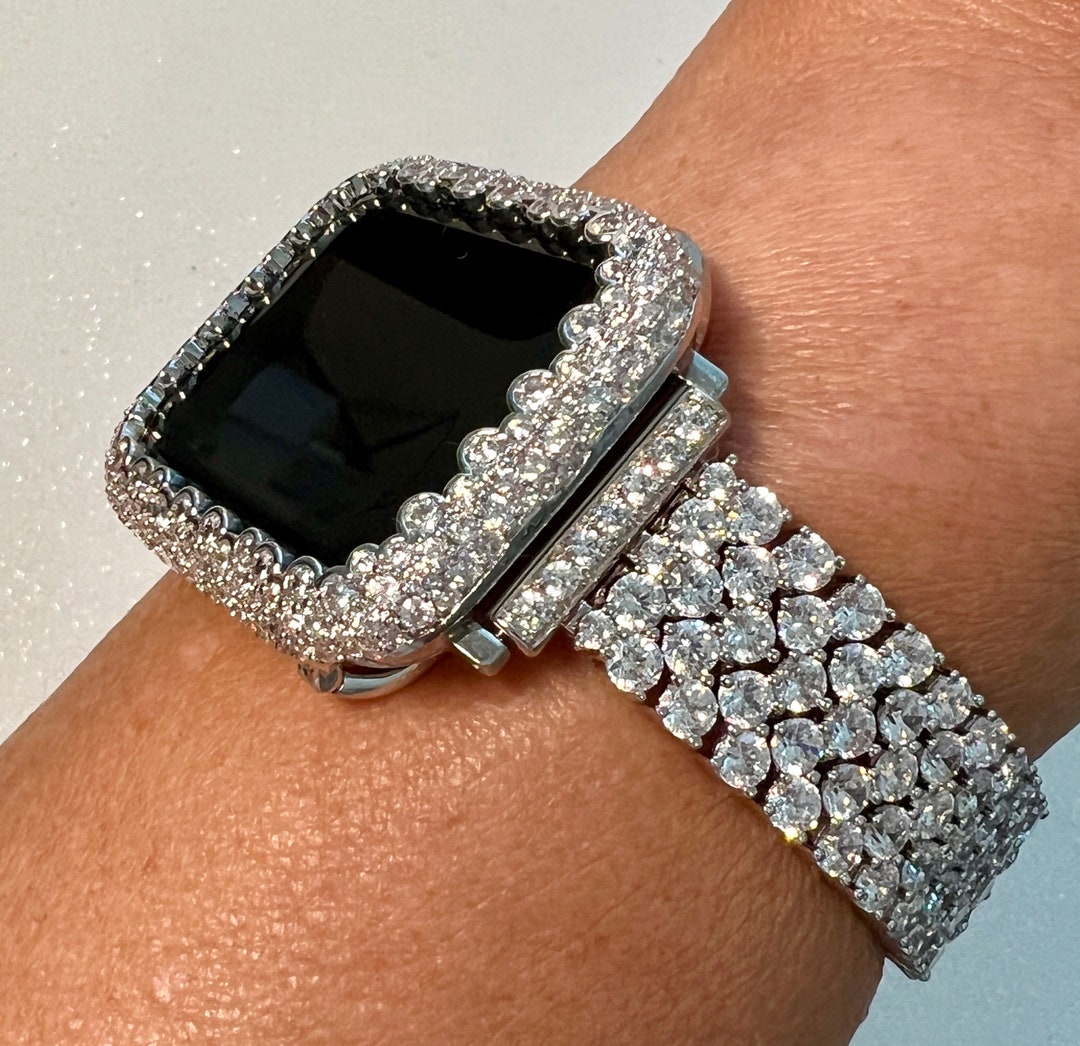Iced Designer Apple Watch Band Womens Silver Bracelet & or Apple Watch ...