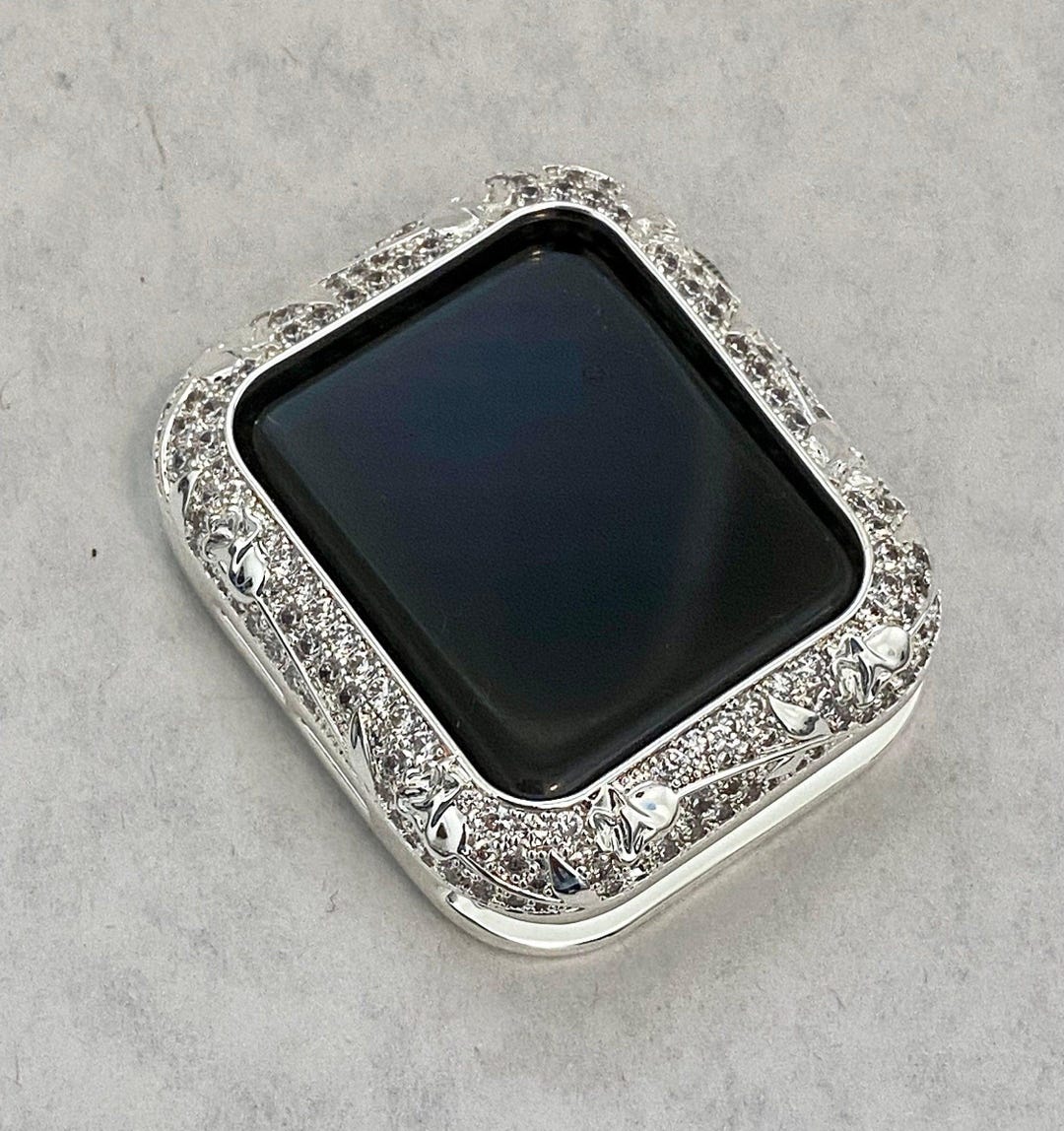 Apple Watch Bezel Cover Silver Cover Floral Design Swarovski Crystal ...