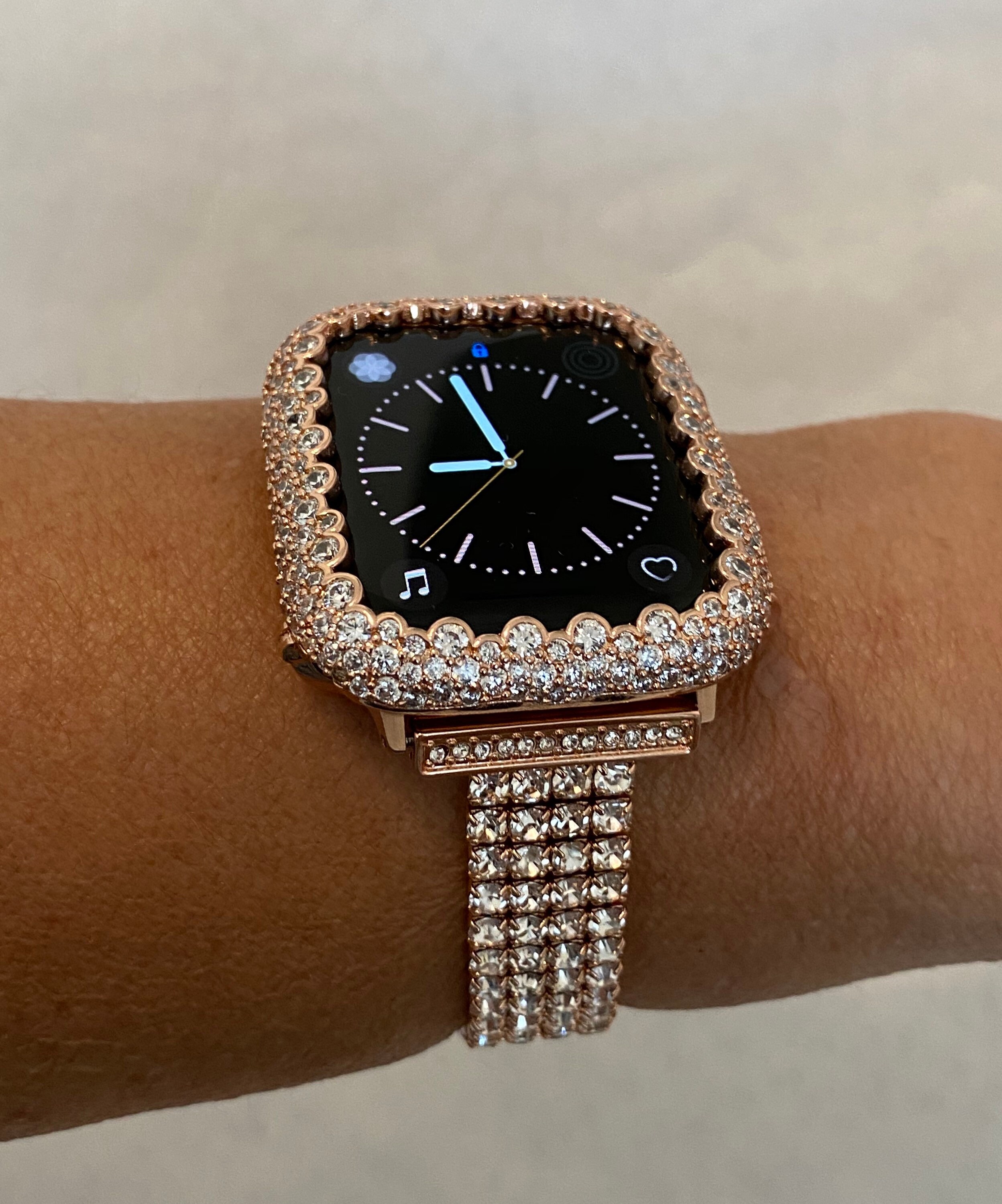 41mm 45mm Apple Watch Band Women Rose Gold Swarovski Crystals Series 1 ...