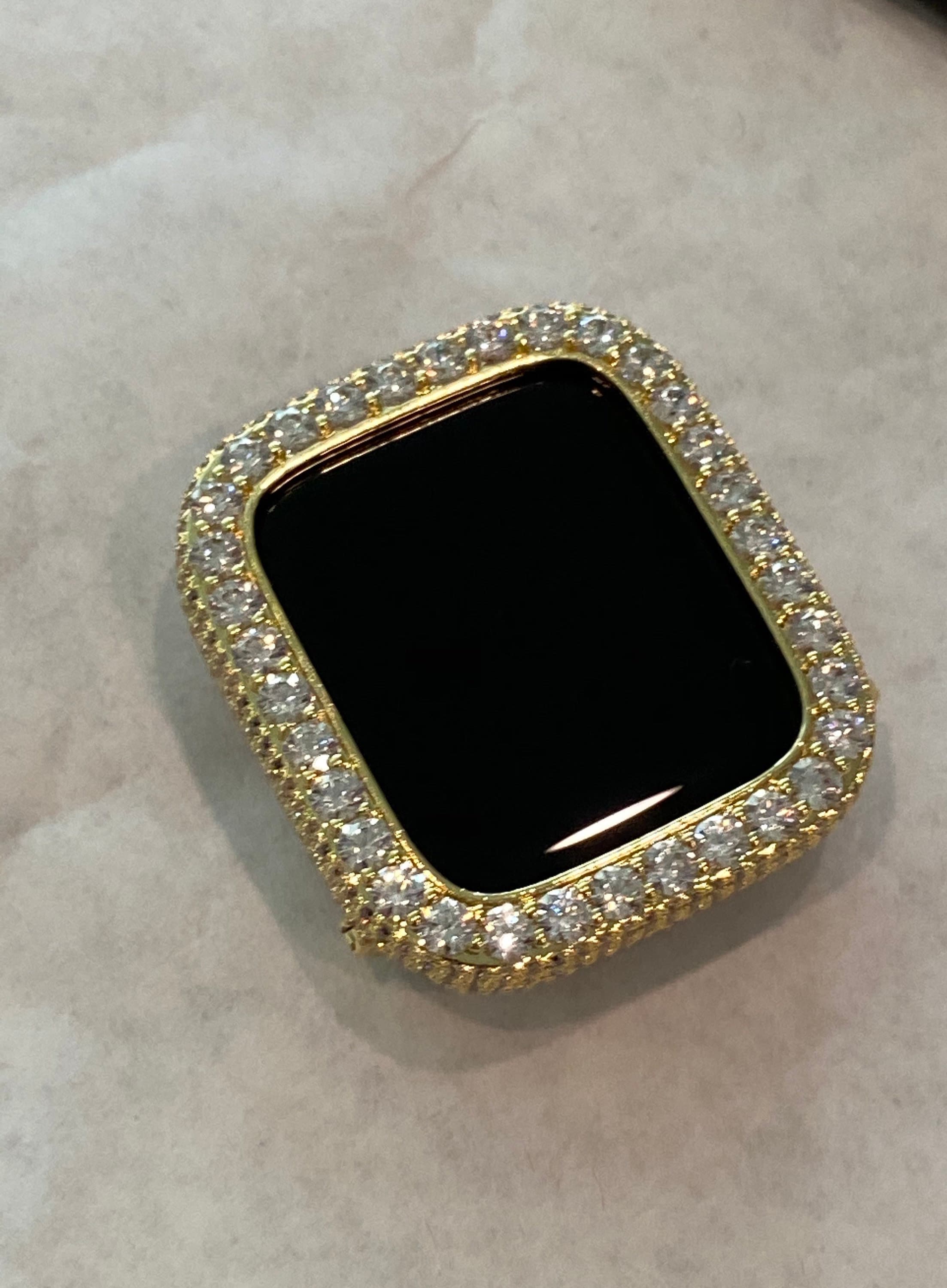 Yellow Gold Apple Watch Bezel 3.5mm Lab Diamond Cover Iwatch Band Bling ...