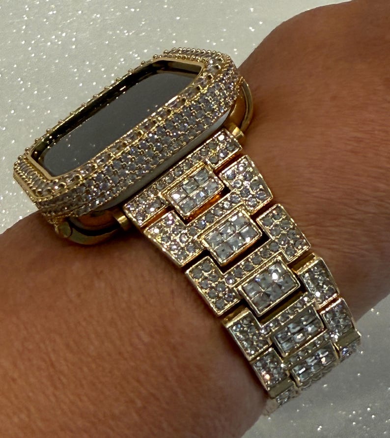 Gold Apple Watch Band Pave Stainless Steel Swarovski Crystal & or Apple ...