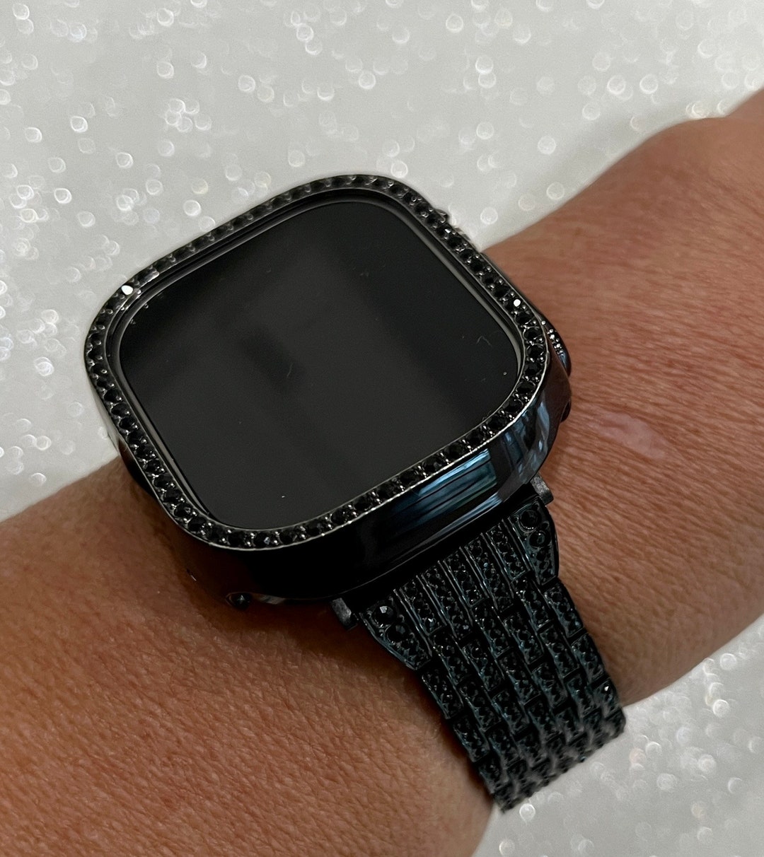 Ultra Apple Watch Band 49mm Black Swarovski Crystals Stainless Steel ...