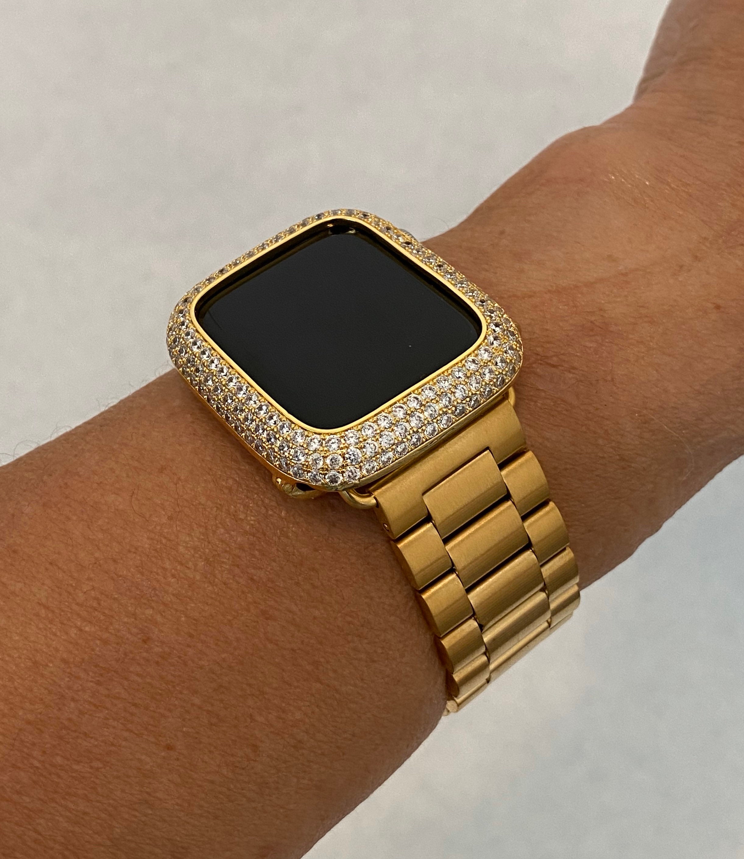 Custom Apple Watch Band Mens Gold 38 40 42 44mm Rolex Style Or Lab 