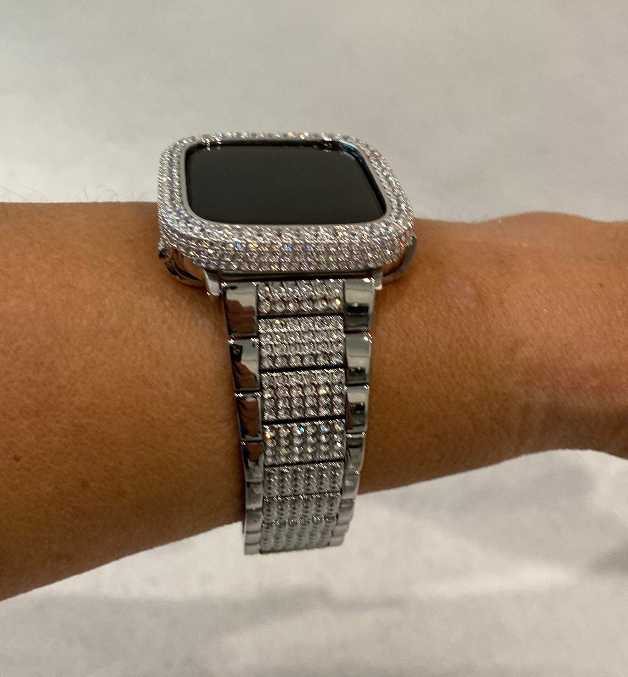 Apple Watch Band Silver Bling Iced Out Apple Watch Bezel Lab Diamond ...