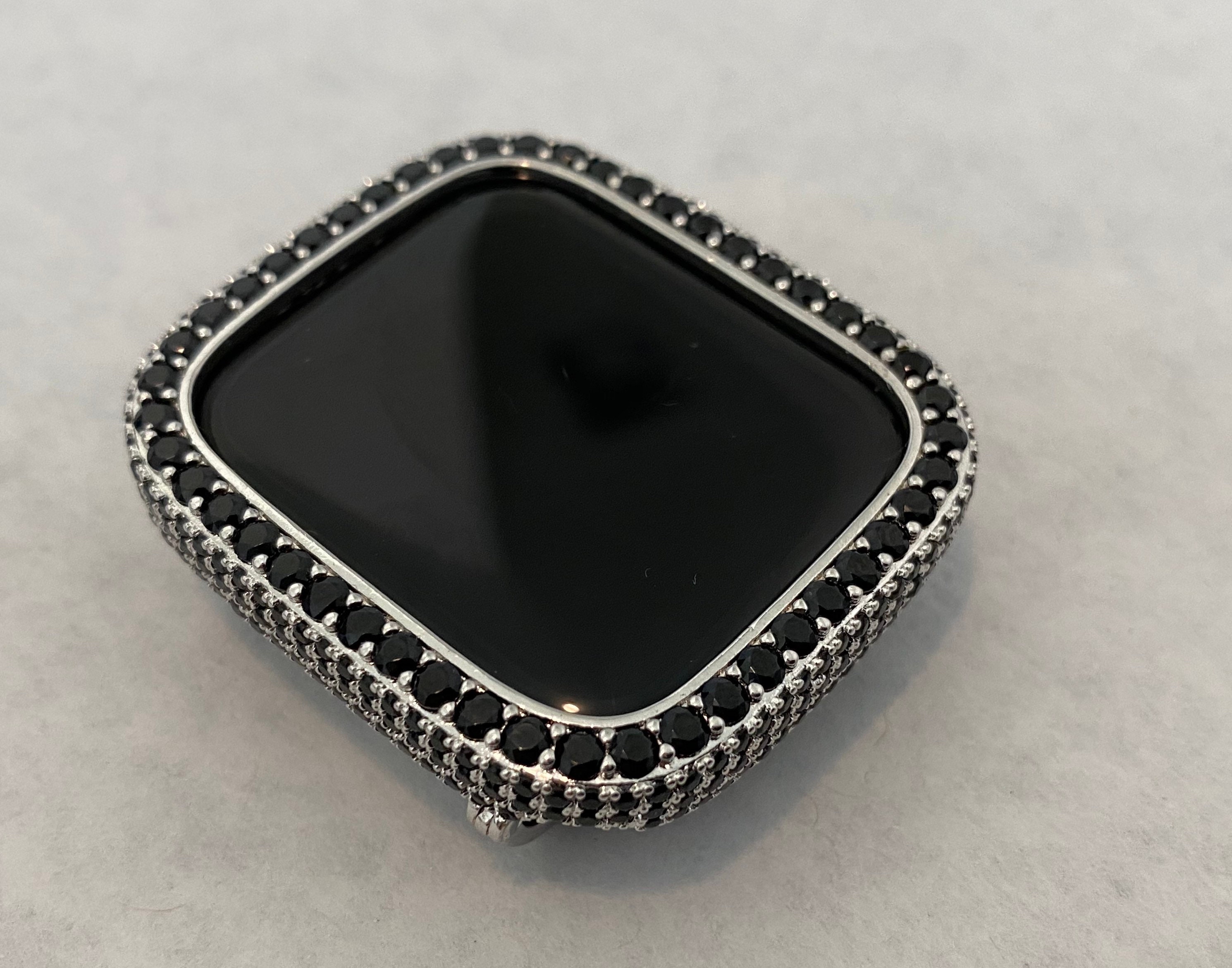 Apple Watch Bezel Cover Silver With Black Lab Diamonds Metal Iwatch 