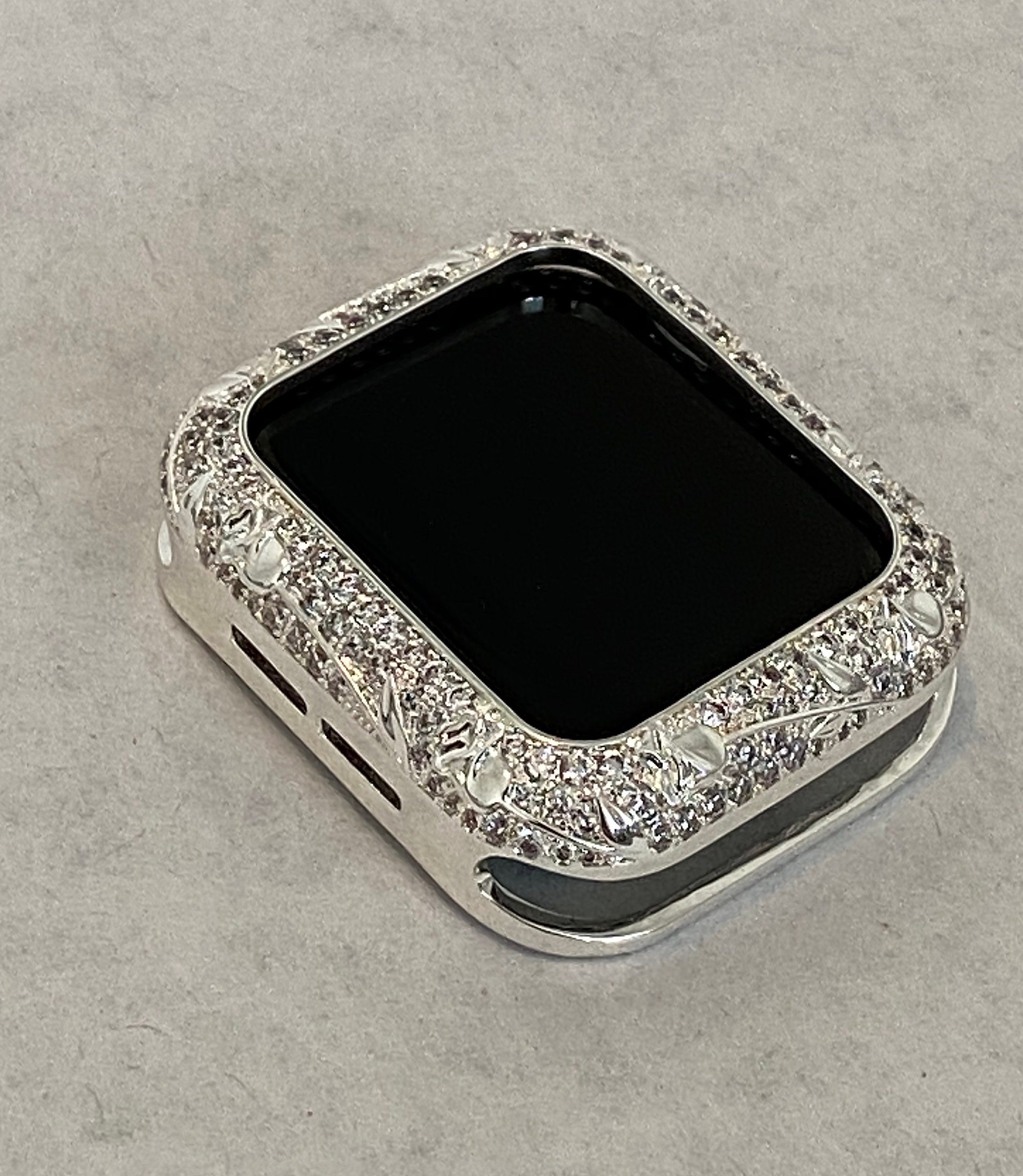 Apple Watch Bezel Cover Silver Cover Floral Design Hand Set Rhinestones ...