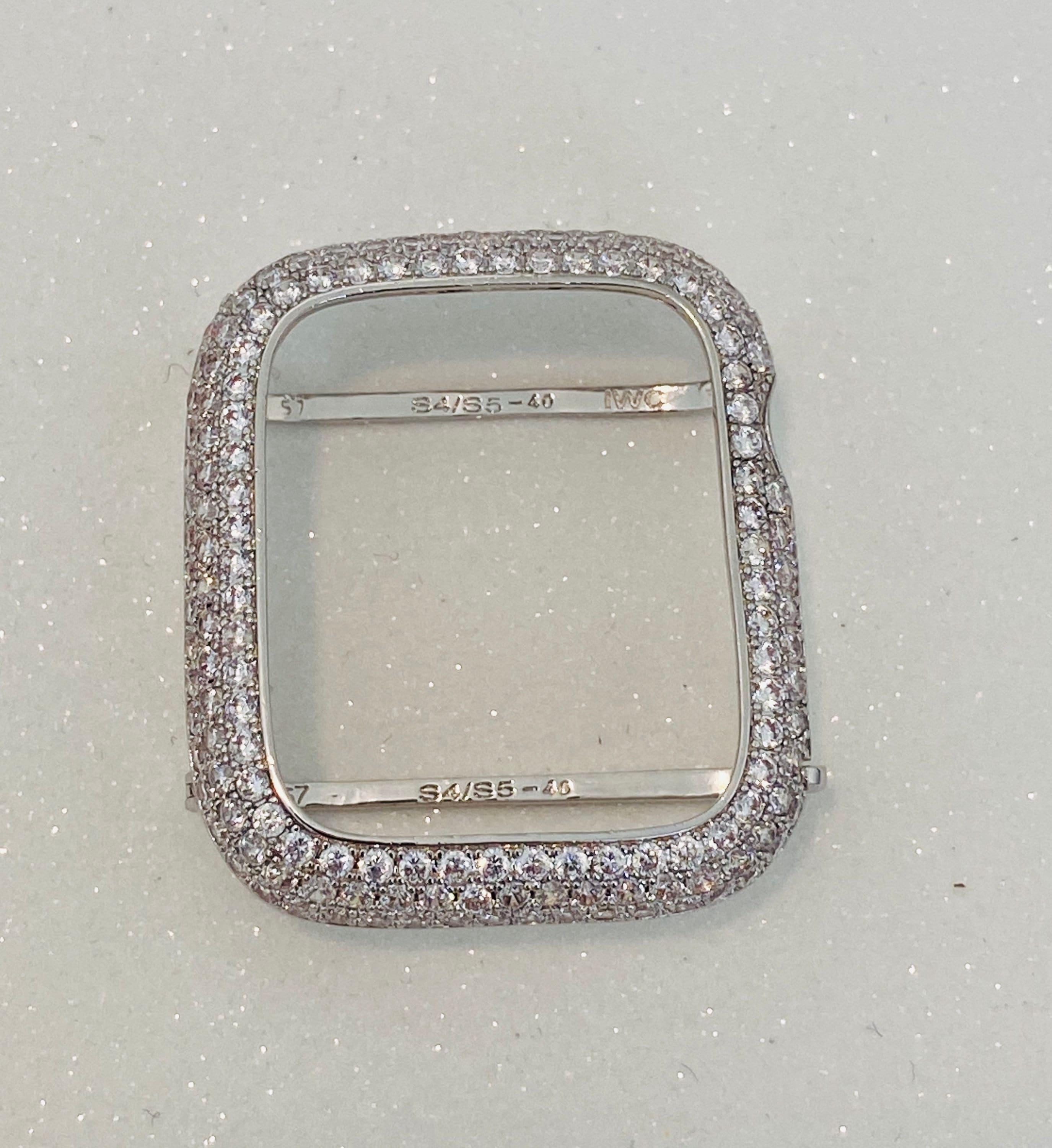 Silver Apple Watch Bezel Cover Women, Pave Lab Diamond Iwatch Case ...