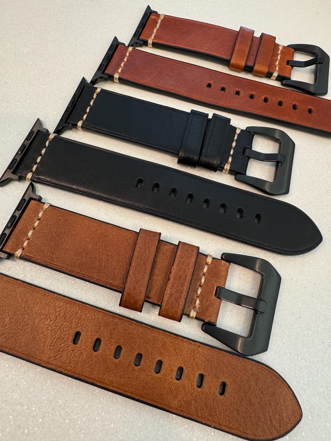 Leather Apple Watch Band Mens Black, Tan-brown, Dark Brown Hand ...