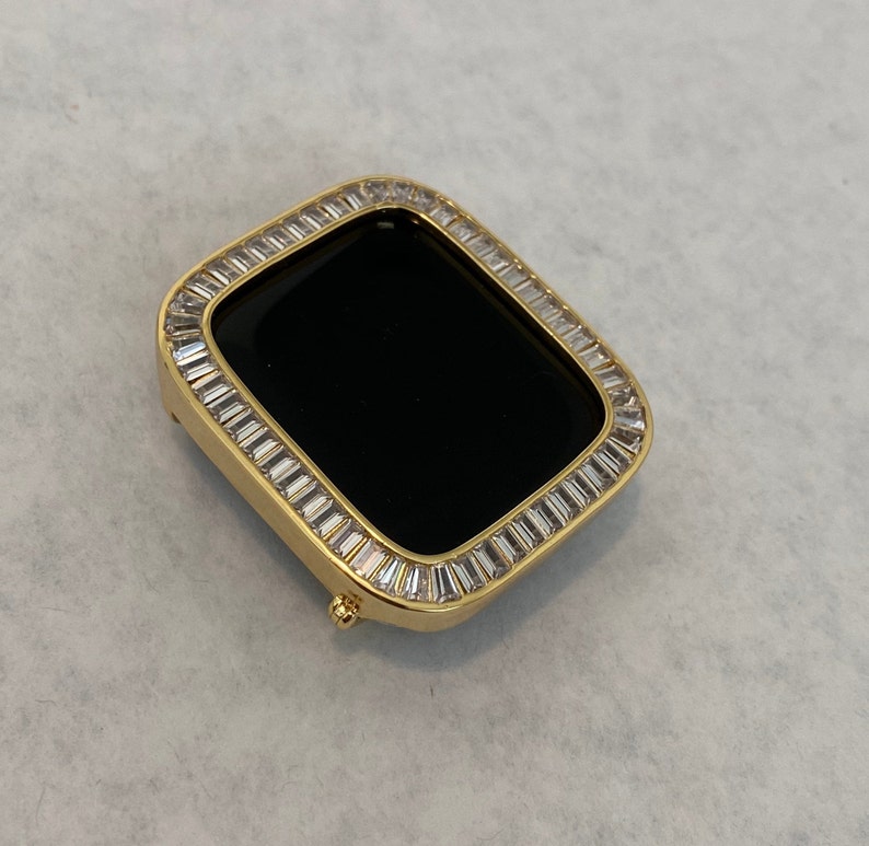Yellow Gold Custom Apple Watch Case Lab Diamond Baguette Bezel Series ...