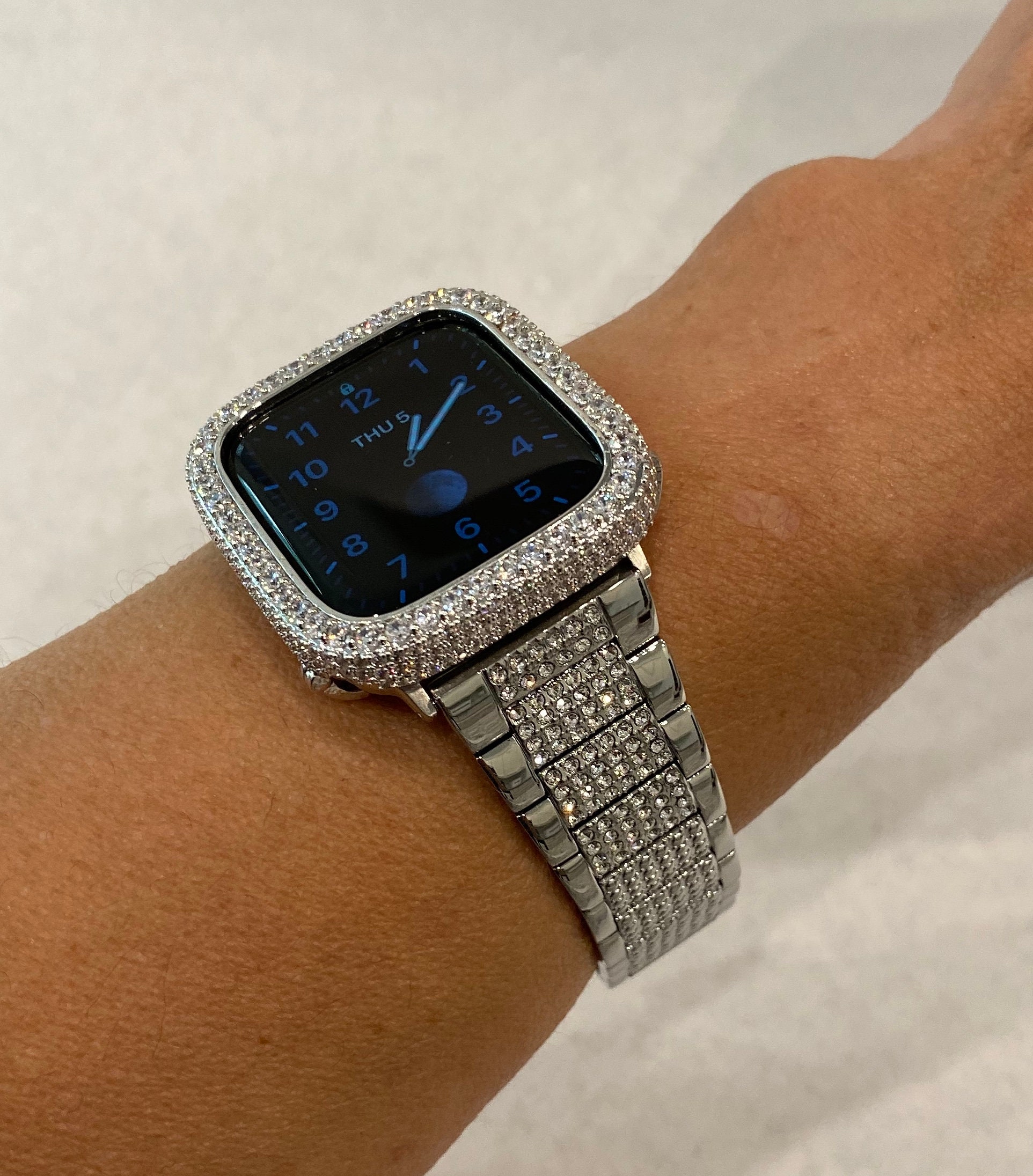 Apple Watch Band Silver Bling Iced Out Apple Watch Bezel Lab Diamond ...