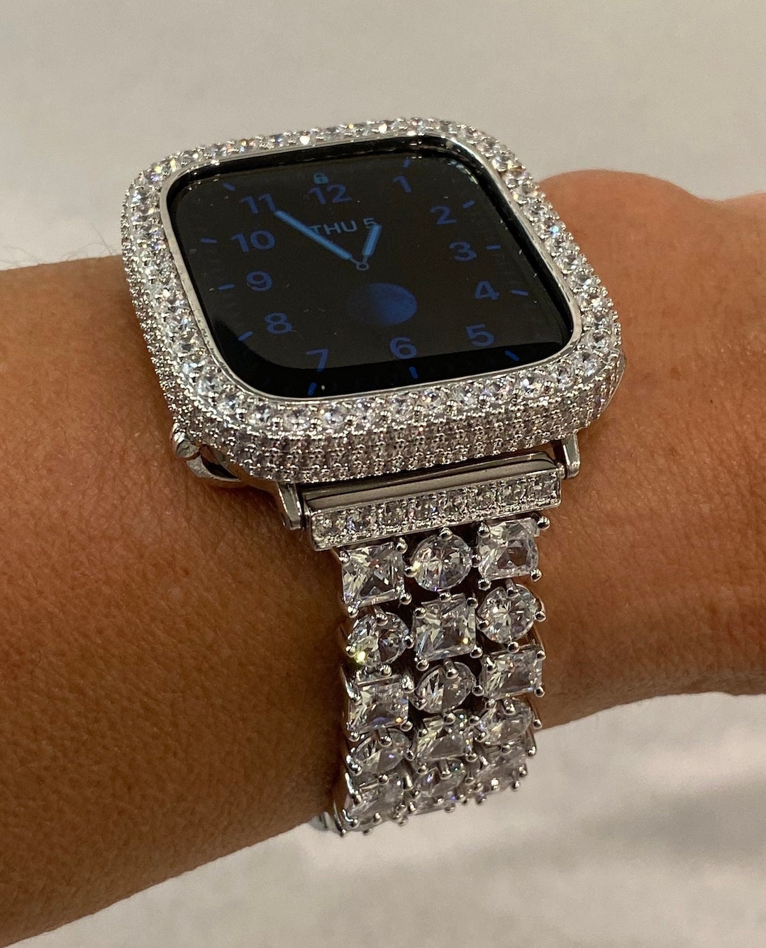 Apple Watch Band 49mm Ultra Silver Swarovski Crystals & or Apple Watch ...