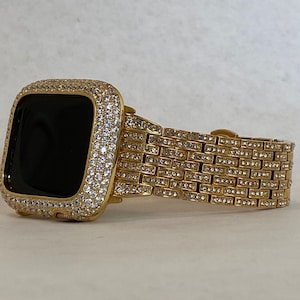 Iced Out Gold Apple Watch Band Stainless Steel Swarovski Crystals for ...