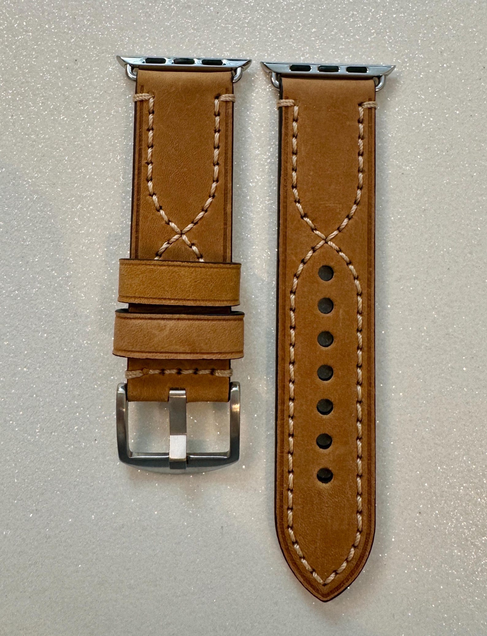 Bold Hand Stitched Leather Apple Watch Band Mens Black, Tan, Brown ...