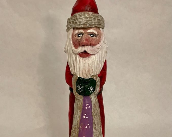 Slim Santa Figure Wood Carving -24042 - Hand Carved and Painted Wooden ...