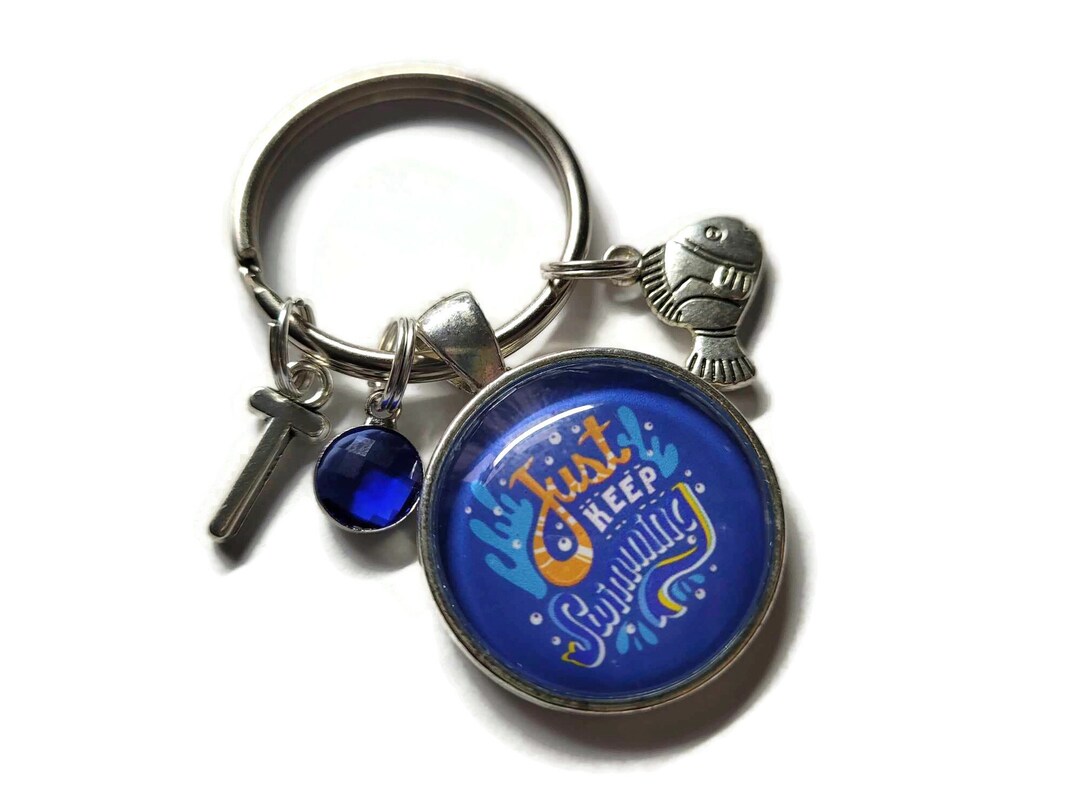 Personalised Just Keep Swimming 25mm Glass Cabochon Keyring Add ...