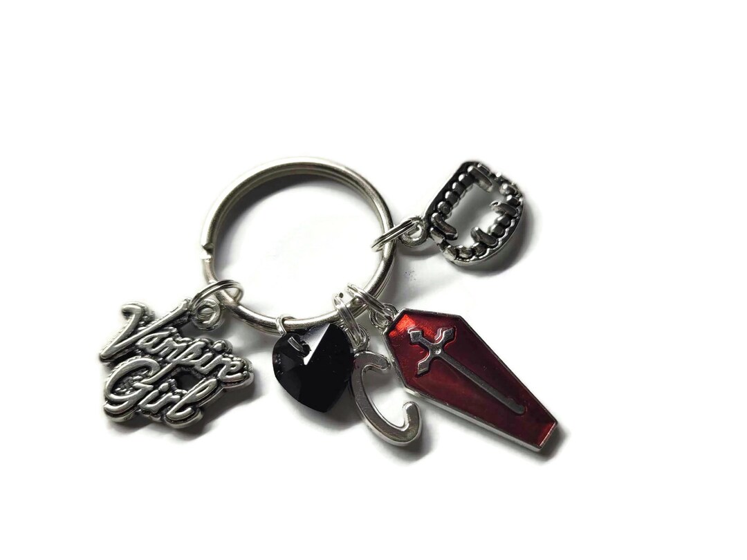 Personalised VAMPIRE GIRL Charm Keyring OR Bag Clip Add Initial Gift ...