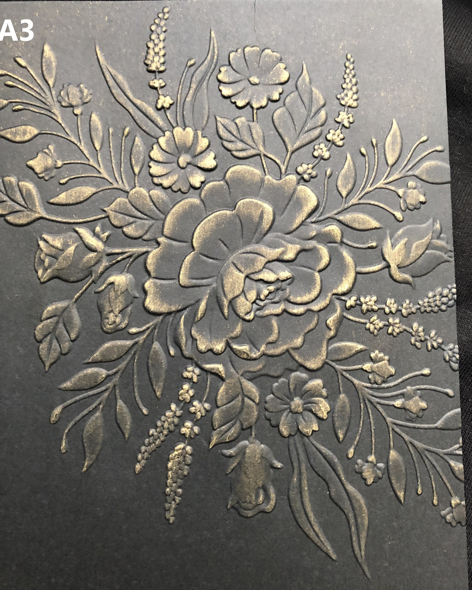 Black 3D Embossed Cardstock Sheets, Gold Etched Floral, Set of 5 - Etsy