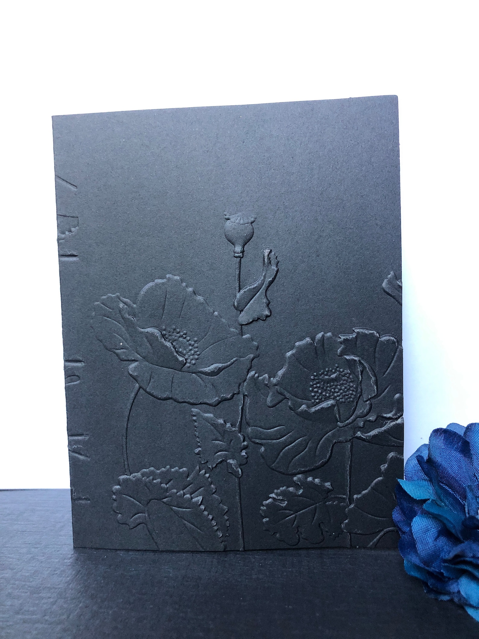 Embossed 3D Black Floral Poppy Cards (set of 6) Embossed Note Cards ...