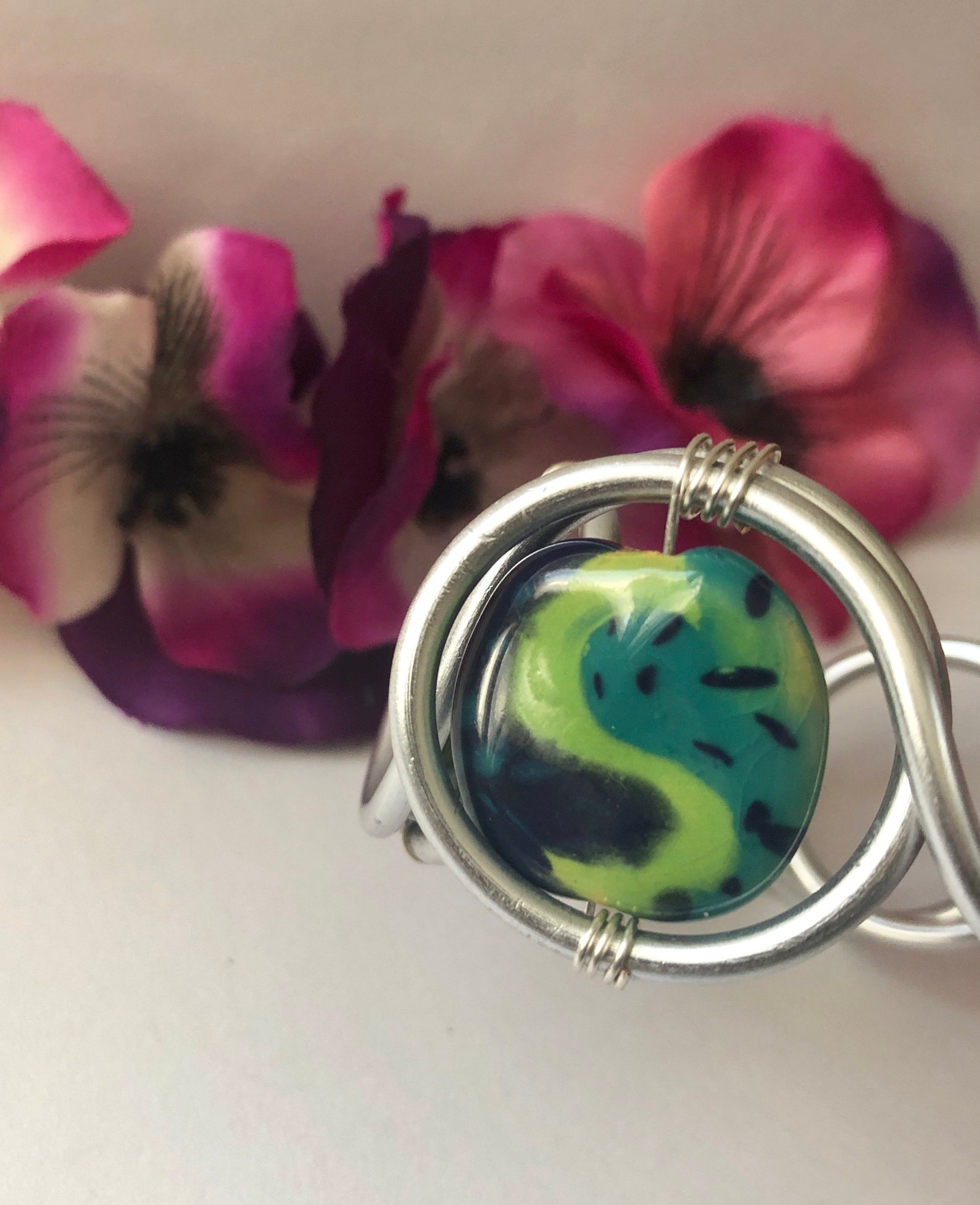 Wire Wrapped Swirl Wave Loop Cuff Bracelet, Kazuri Beads, Boho ...