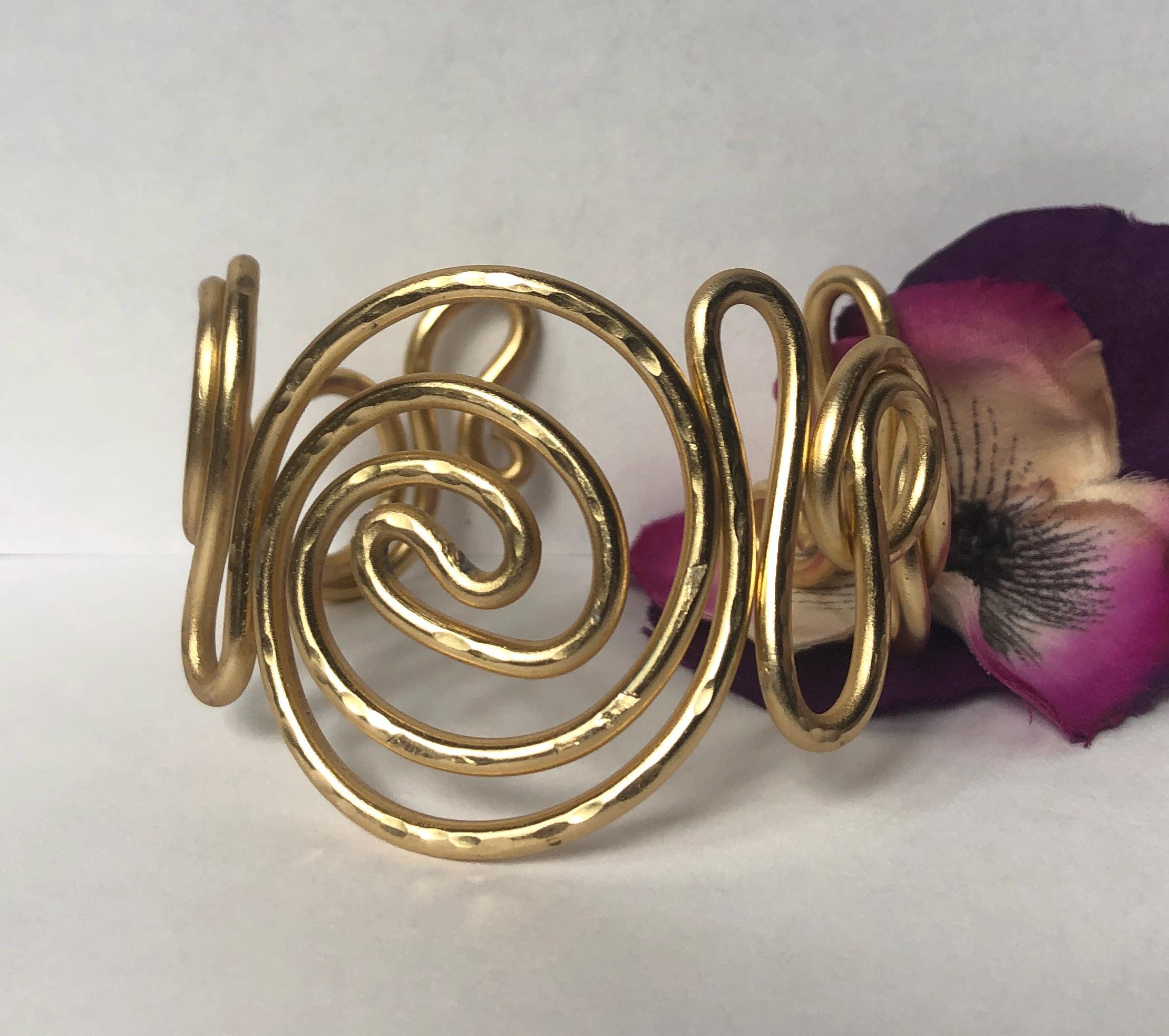 Wire Wrapped Swirl Wave Loop Cuff Bracelet, Hammered Jewelry, Boho ...