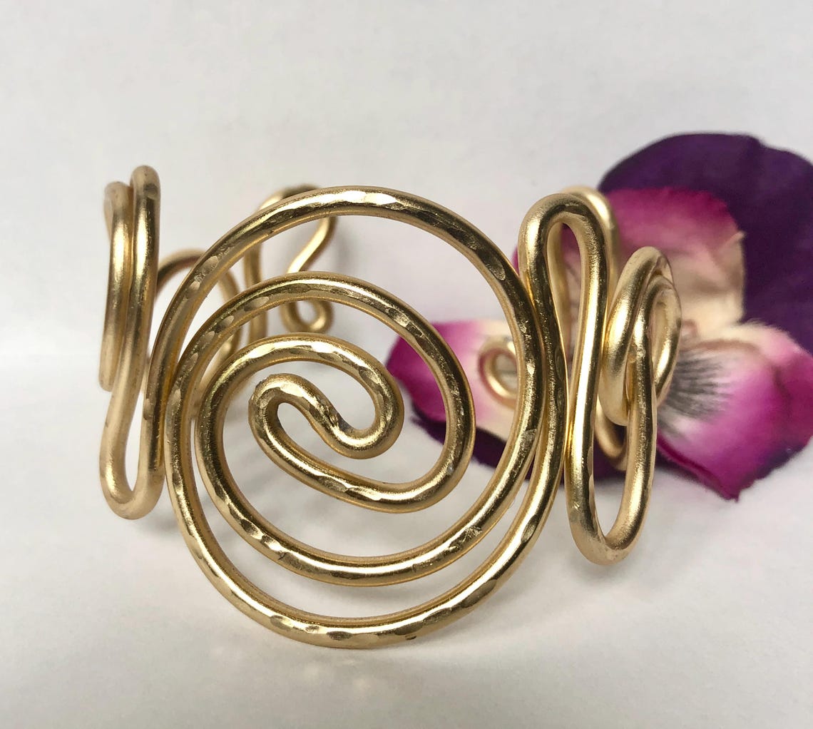 Wire Wrapped Swirl Wave Loop Cuff Bracelet, Hammered Jewelry, Boho ...