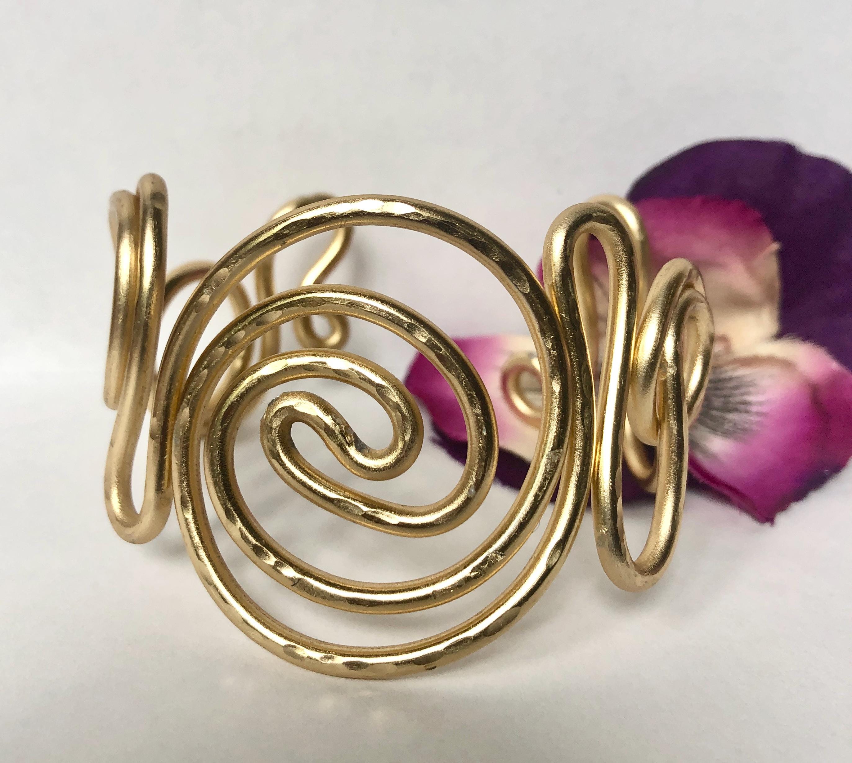 Wire Wrapped Swirl Wave Loop Cuff Bracelet, Hammered Jewelry, Boho ...