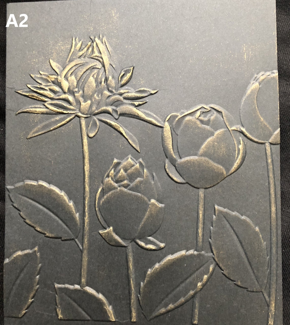 Black 3D Embossed Cardstock Sheets, Gold Etched Floral, Set of 5 - Etsy