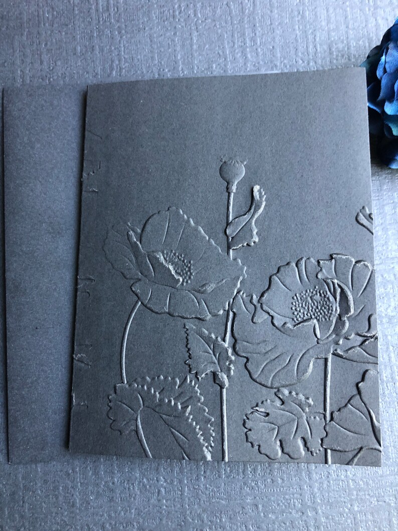 Embossed 3D Black Floral Poppy Cards (set of 6) Embossed Note Cards ...
