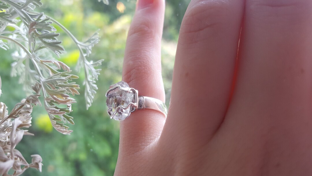 Herkimer Diamond Sterling Band. Artisan. Large Stone Wrapped W Sterling ...