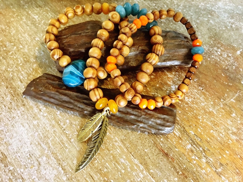 Boho Hippie Jewelry Bracelet Wooden And Semi Precious Beaded Etsy