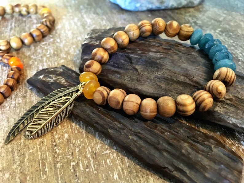 Boho Hippie Jewelry Bracelet Wooden And Semi Precious Beaded Etsy