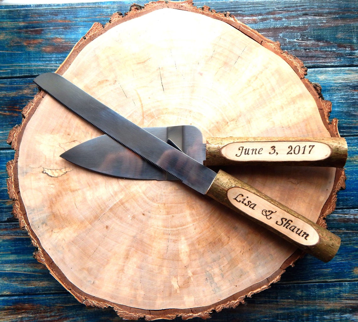 Rustic Country Chic Wedding Knife Set, Natural Nutwood Branch Rustic ...