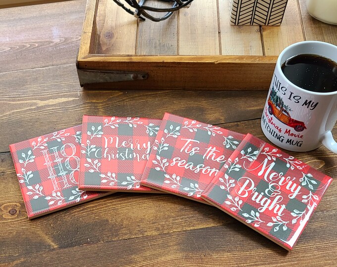 Traditional Christmas Coasters, Christmas Sayings, Coaster Set ...