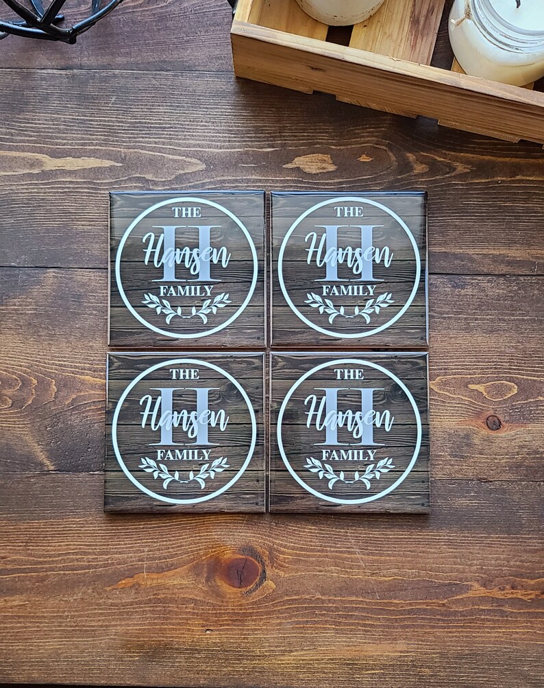 Custom monogram coaster set of 4 personalized family | Etsy