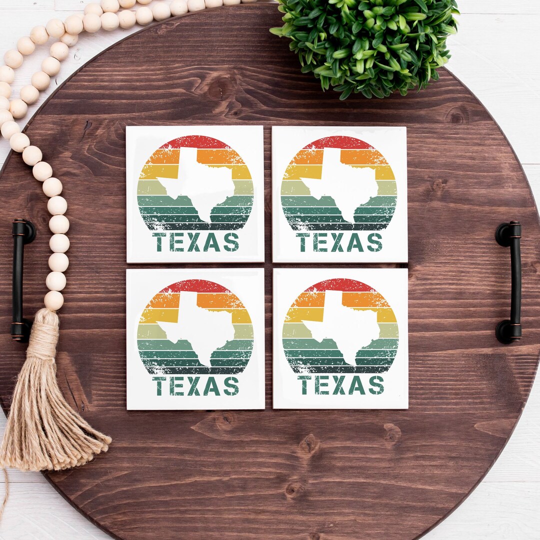 Retro Texas Coasters - Set of 4 - Drink Coasters - Texas Decor - Texas ...