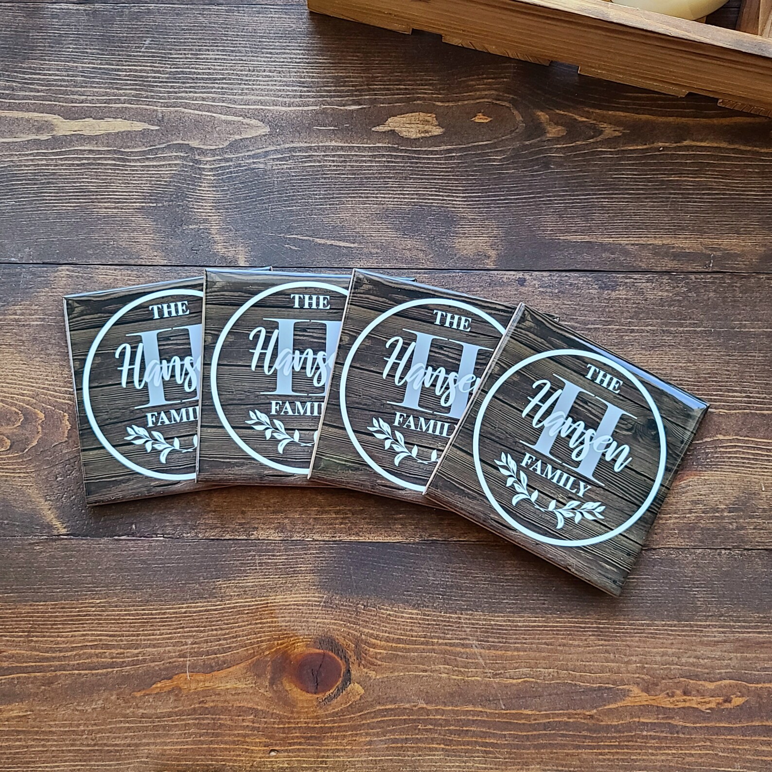 Custom monogram coaster set of 4 personalized family | Etsy