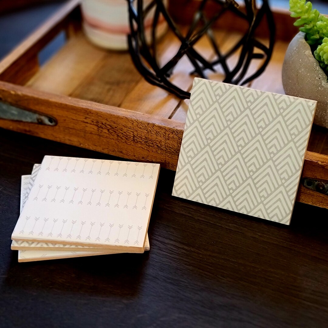 Farmhouse Styled Coaster Set - Set of 4 - Farmhouse Decor - Ivory and ...