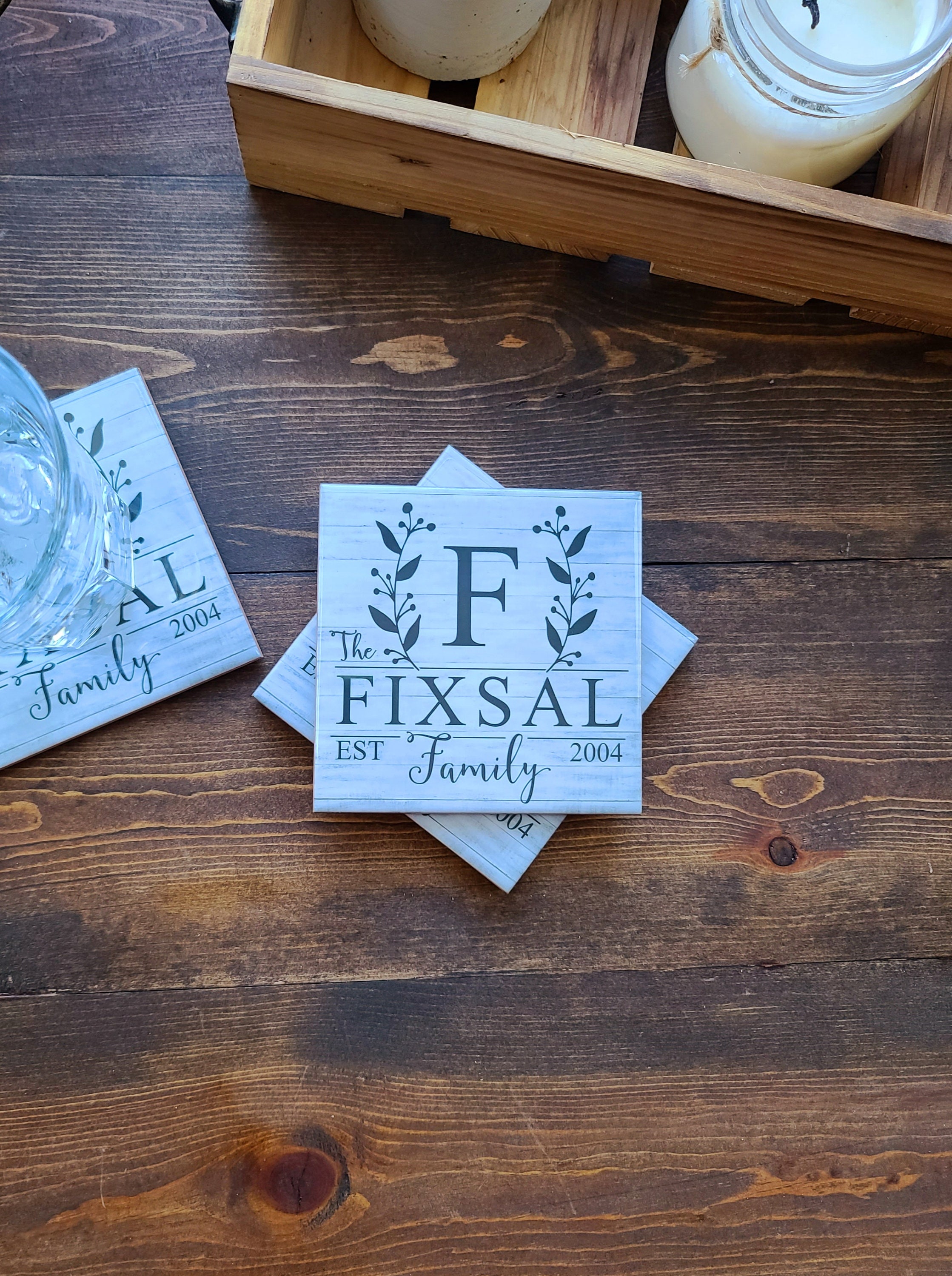 Custom monogram coasters personalized family established | Etsy