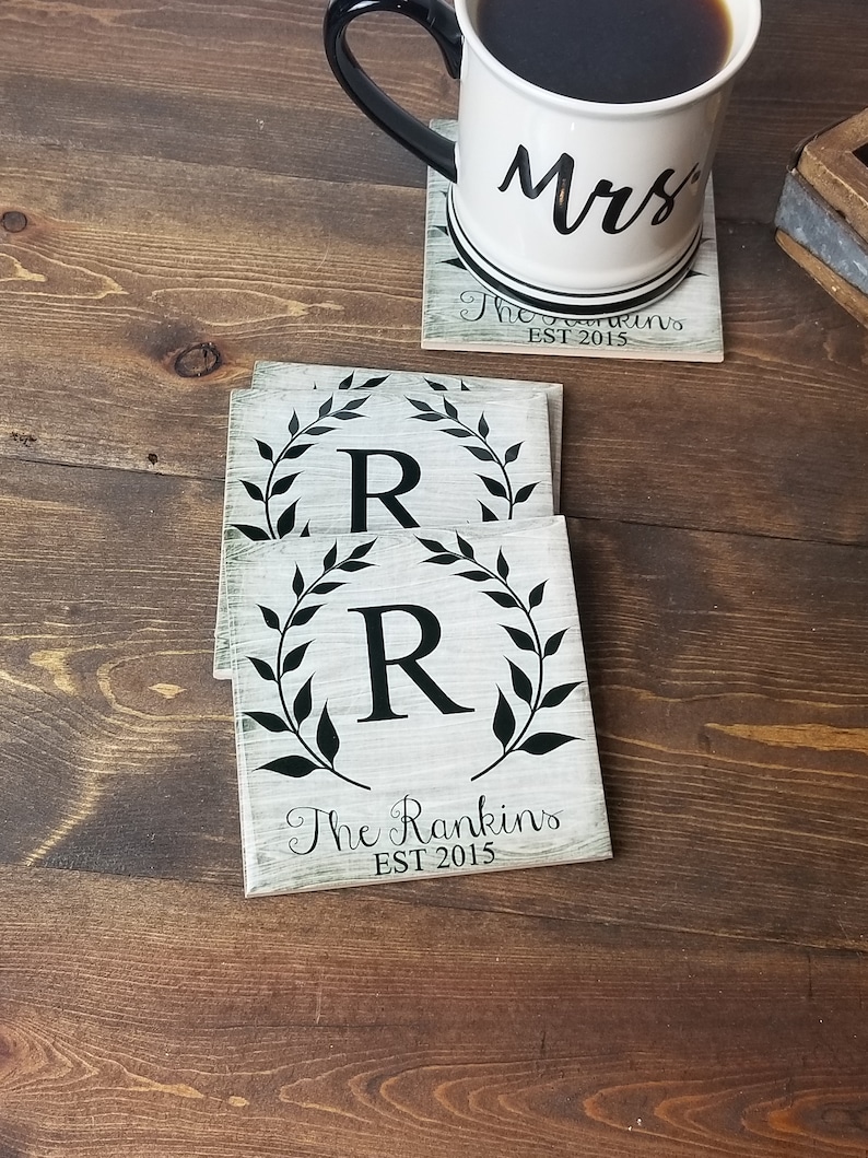Custom Monogram Coaster Set of 4 Personalized Family - Etsy