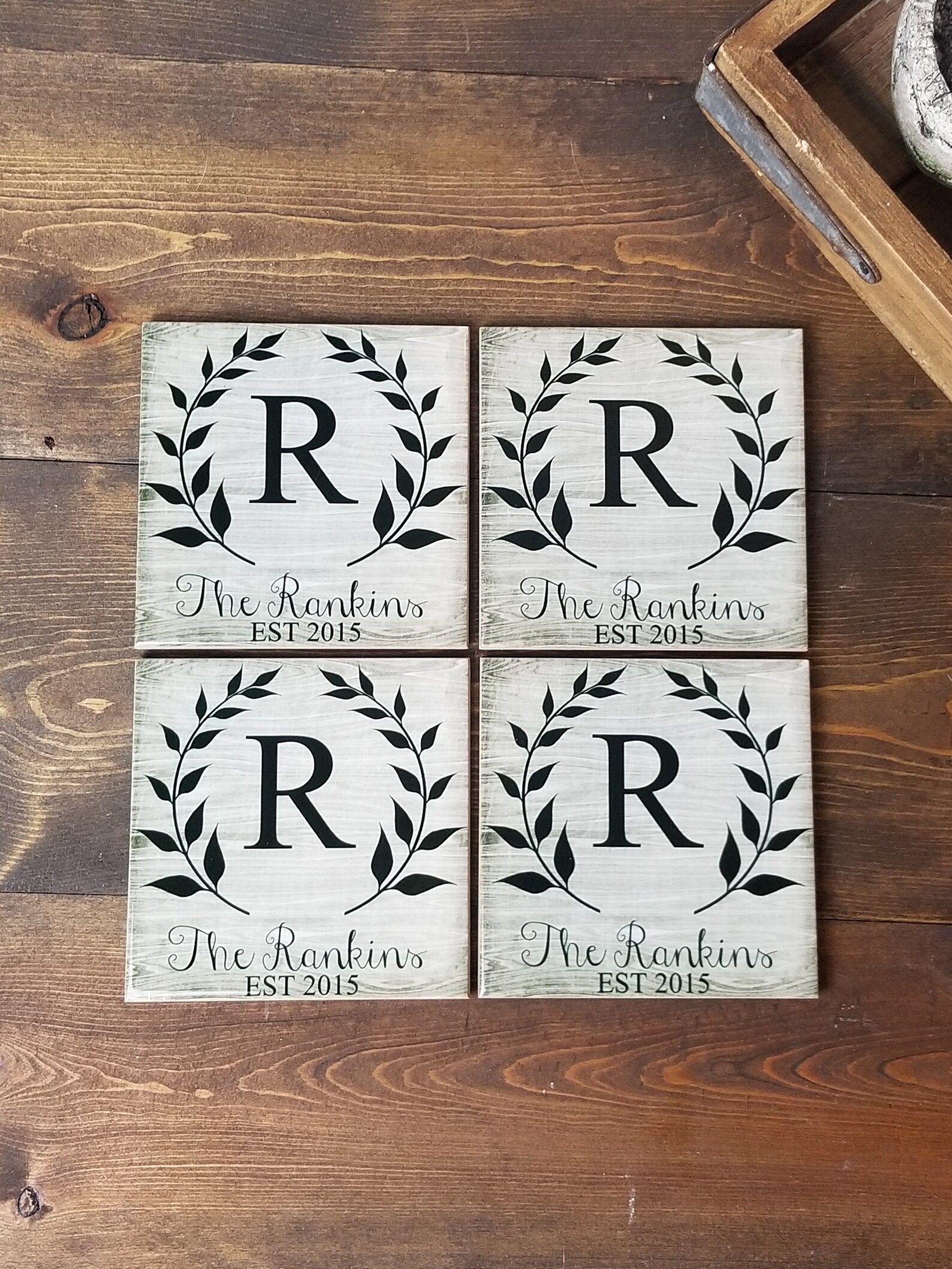 Custom Monogram Coaster Set of 4 Personalized Family - Etsy