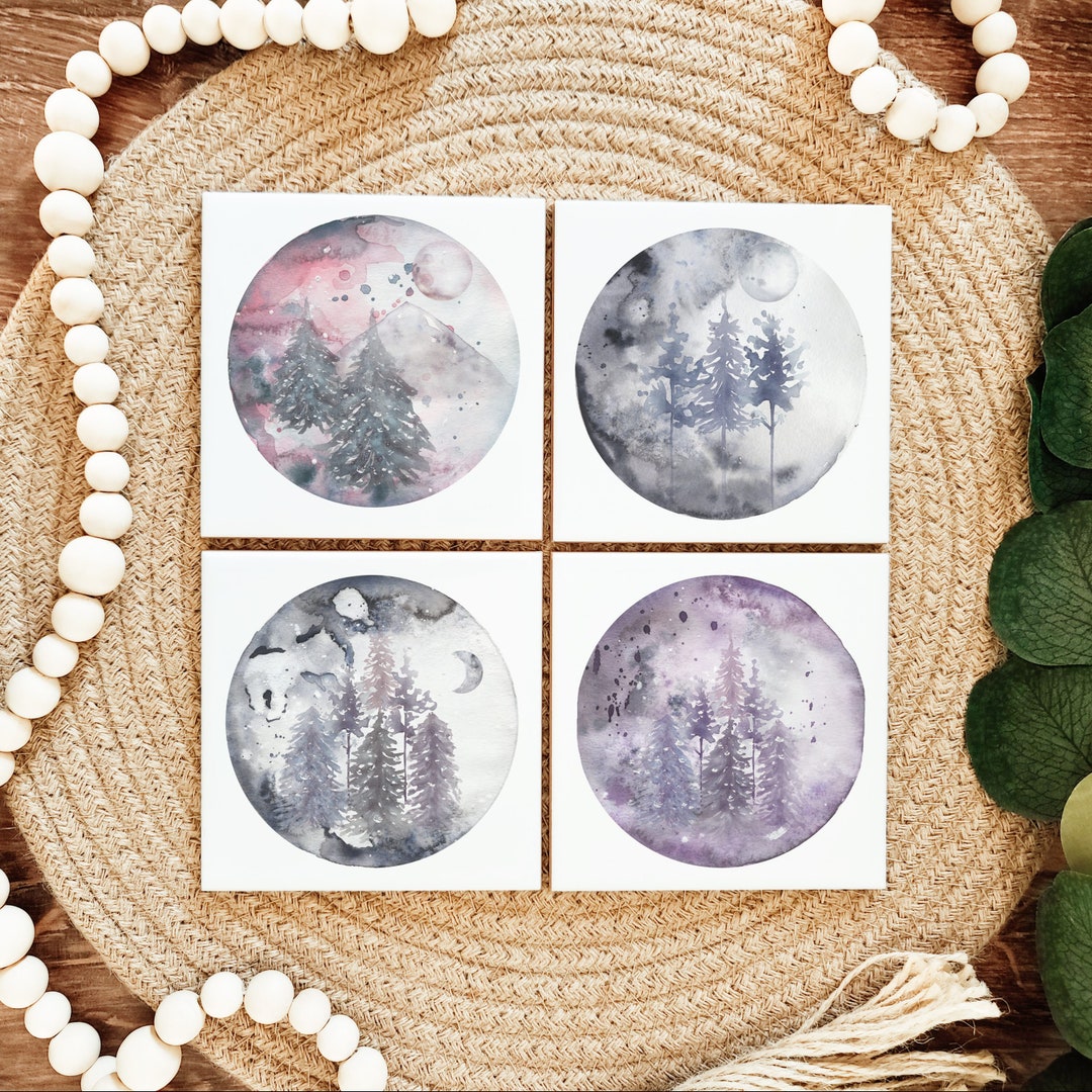 Forest Moon Coasters | Set of 4 - Moon Designs - Celestial Coasters ...