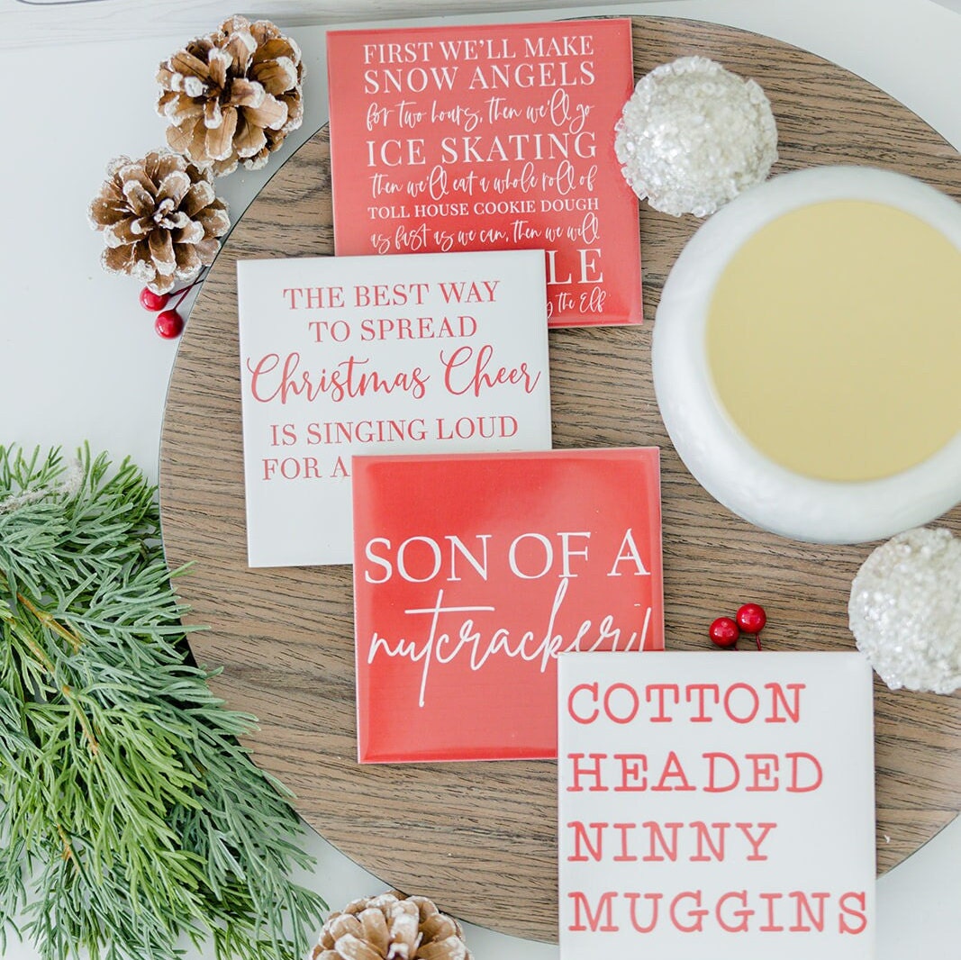 Christmas Coasters Holiday Coasters Merry Christmas Elf - Etsy