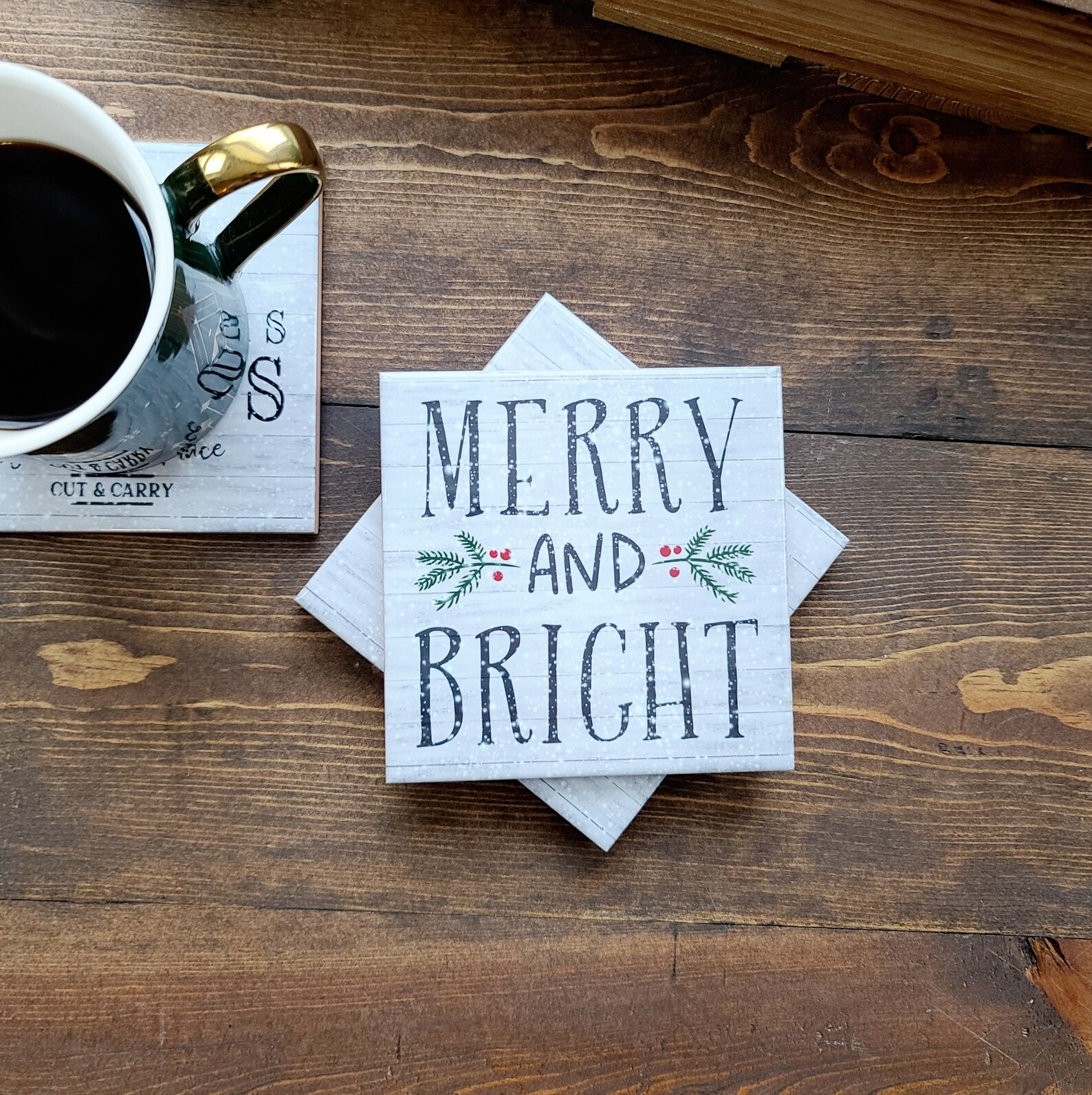 Christmas Coasters - Holiday Coasters - Snowy Coasters - Christmas Tree ...