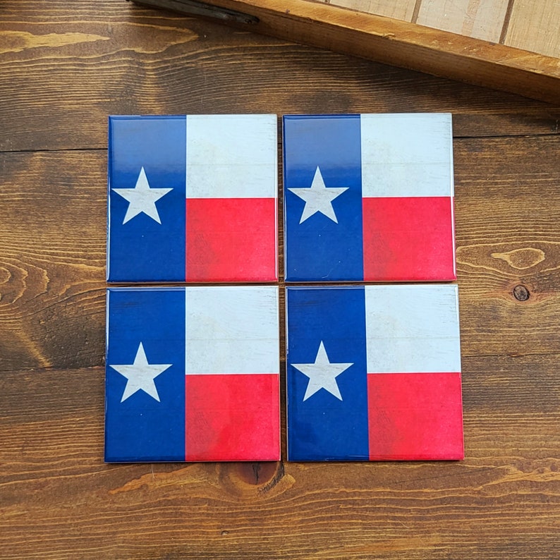 Texas Flag Drink Coasters Set of 4, Texas Gifts, Home Bar Decor ...