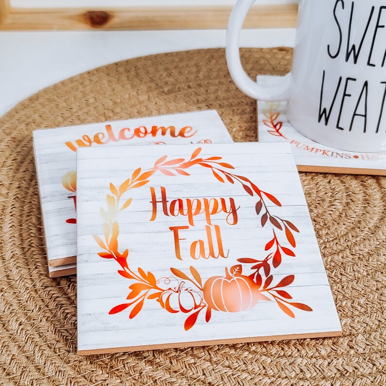 Fall Coasters, Set of Four Drink Coasters, Fall Decor, Housewarming ...