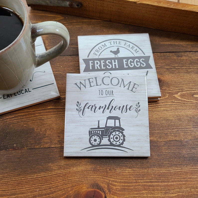 Farmhouse Coasters | Set of 4, Farmhouse Decor, Farmhouse Table ...