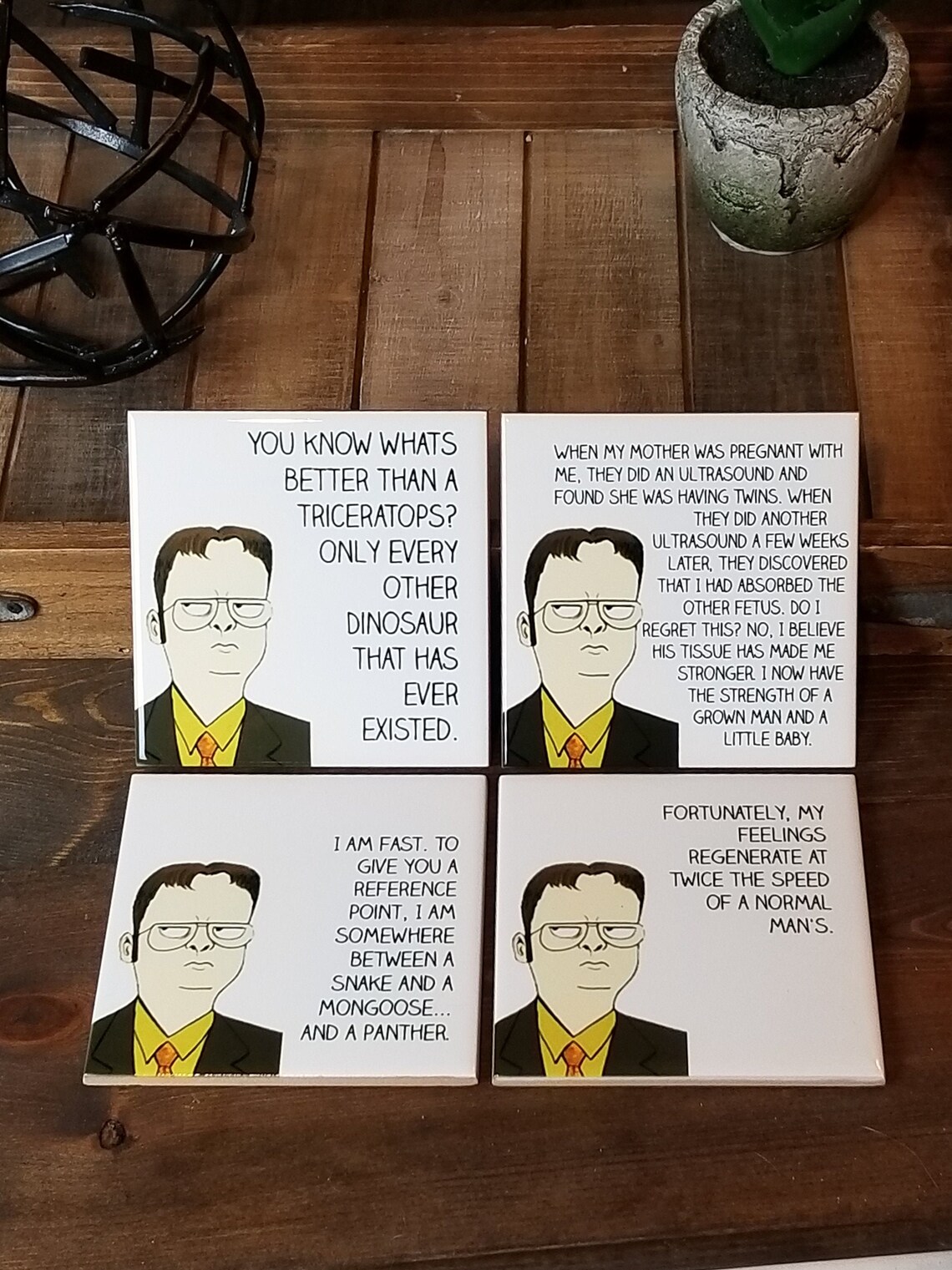 Dwight Schrute Cartoon Coasters | Set of 4 - Best Quotes - the Office ...